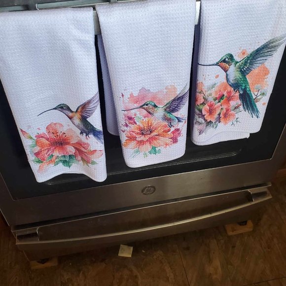 Hand Crafted | Kitchen | 3 Pcs Set Of Hummingbird Kitchen Towels | Poshmark